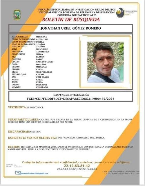 ¡Ayúdanos a encontrar a Jonathan Uriel Gómez Romero!
