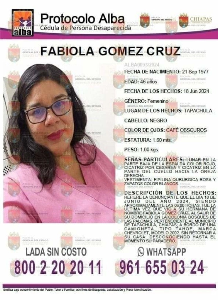 Se busca a Fabiola Gómez, desaparecida en Tapachula, Chiapas